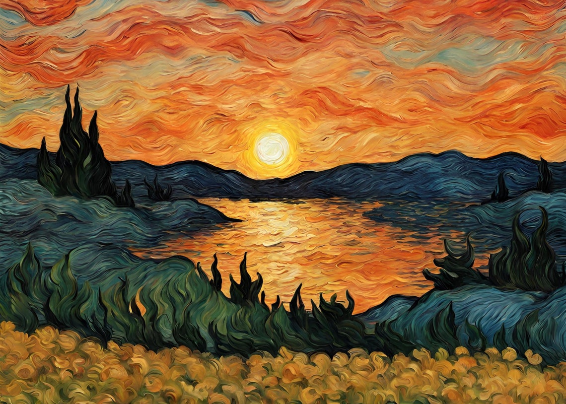 Van Gogh Inspired Sunset Wall Art Print Set, 5 Piece Classical Mindful ...