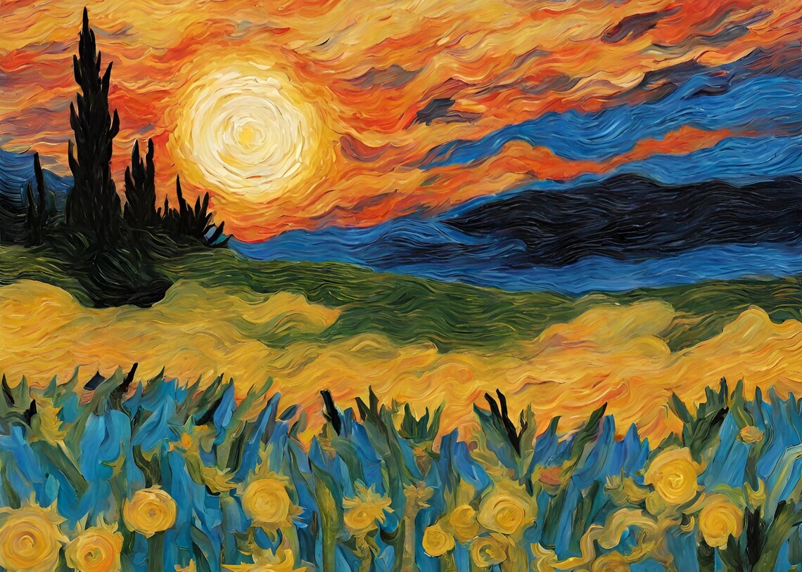 Van Gogh Inspired Sunset Wall Art Print Set, 5 Piece Classical Mindful ...