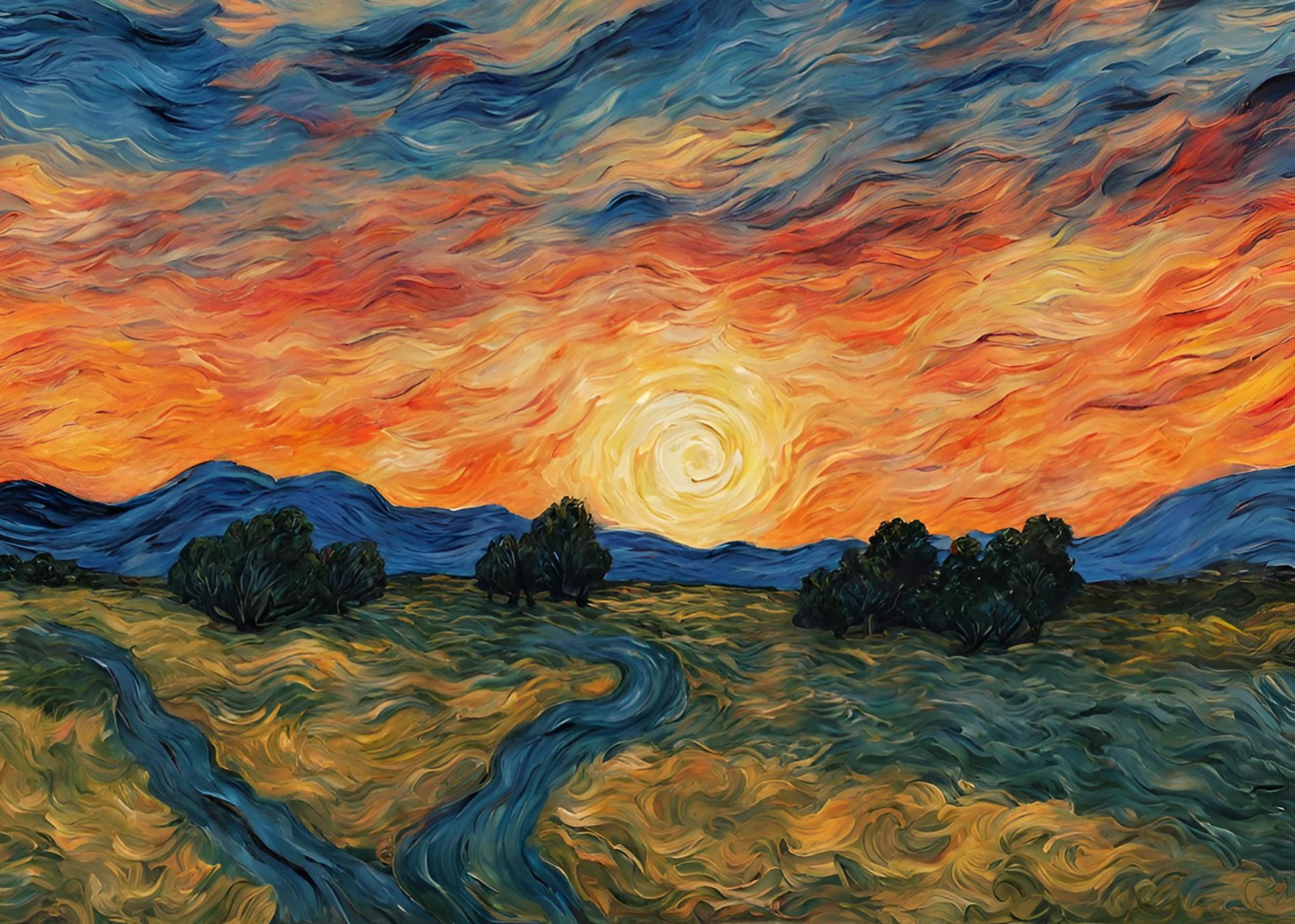 Van Gogh Inspired Sunset Wall Art Print Set, 5 Piece Classical Mindful ...