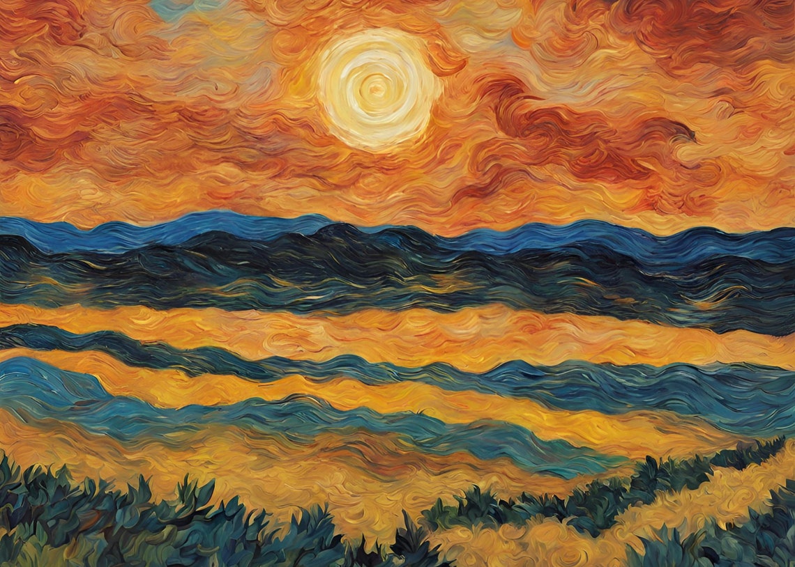 Van Gogh Inspired Sunset Wall Art Print Set, 5 Piece Classical Mindful ...