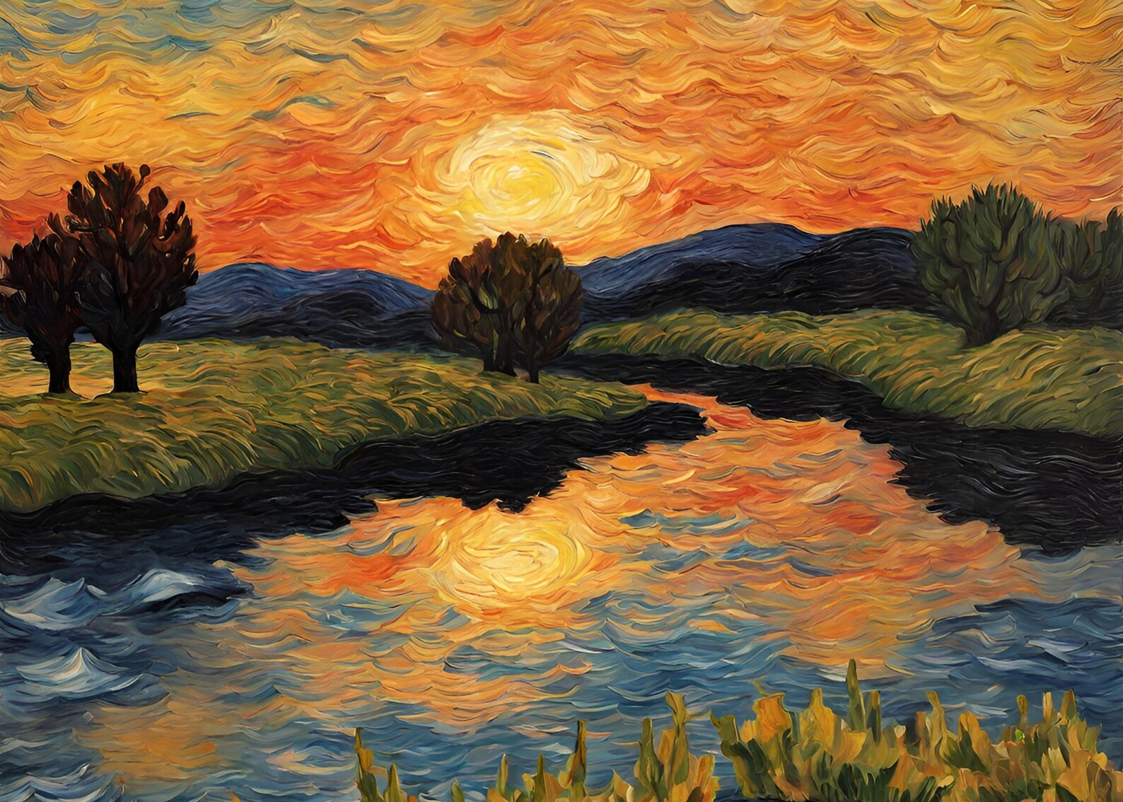 Van Gogh Inspired Sunset Wall Art Print Set, 5 Piece Classical Mindful ...