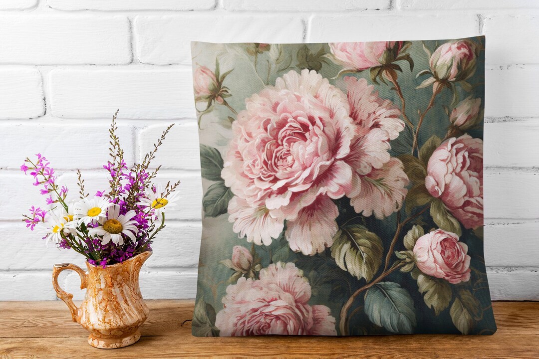 Vintage Pink Rose Pillow - Insert Included - Vintage Style, Botanical ...