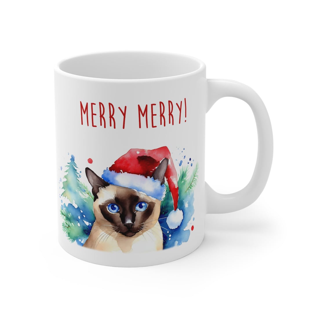 Cat Christmas Mug Holiday Siamese Cat Mug 11oz, Cat Christmas Gift ...