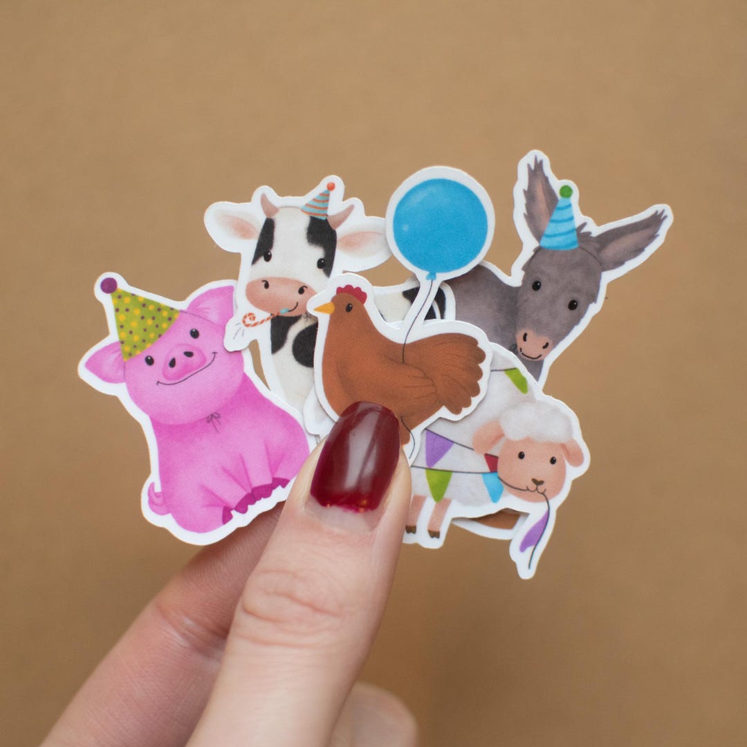 Party Animals Sticker Pack | Cute Farm Animal Stickers | Waterproof ...