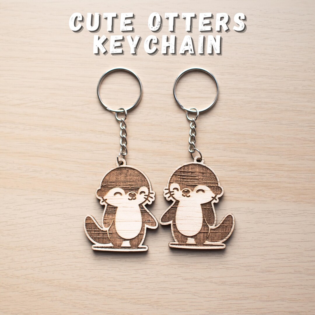 Handmade Wooden Otter Keychain Set, Cute Animal Gift, Laser Engraved ...