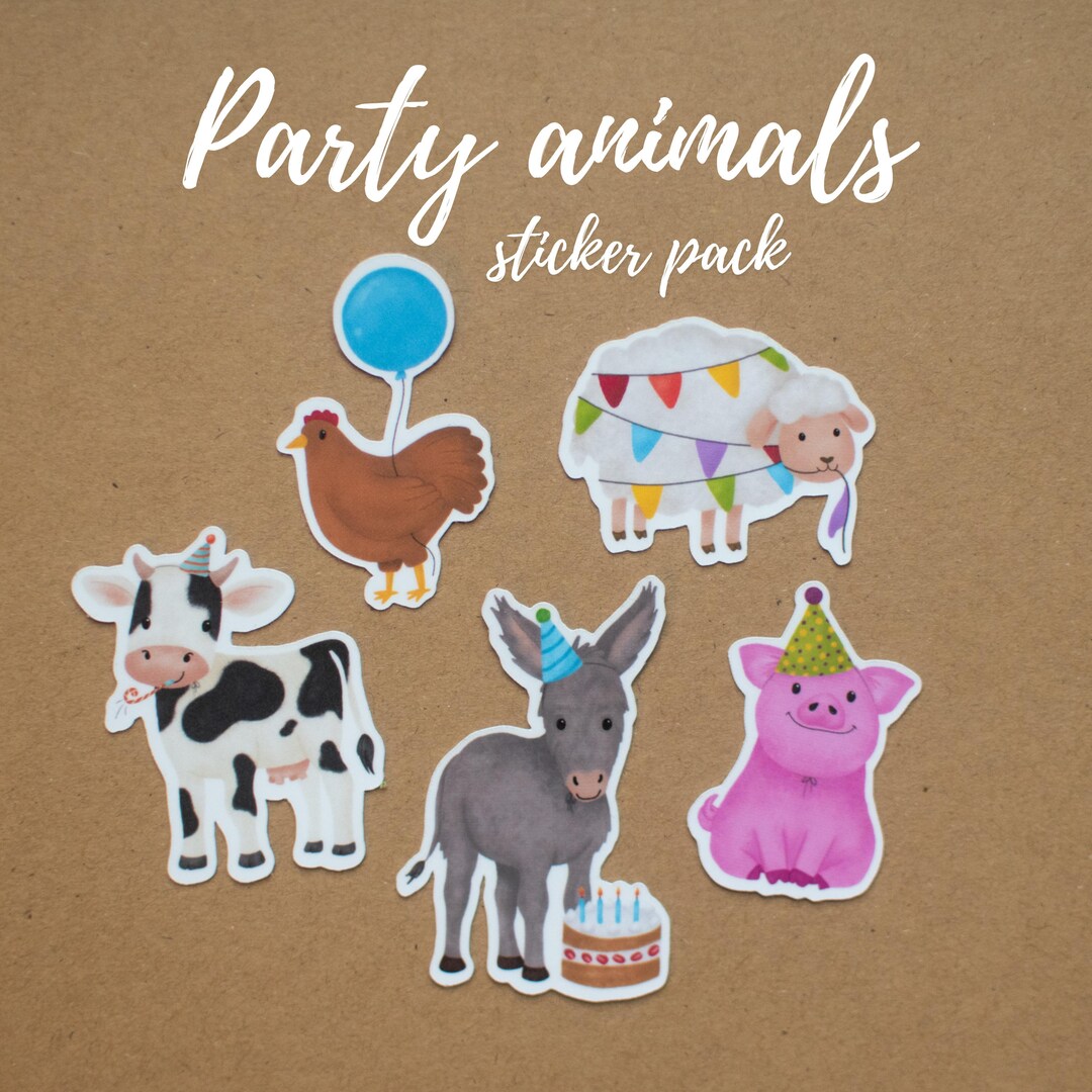 Party Animals Sticker Pack | Cute Farm Animal Stickers | Waterproof ...