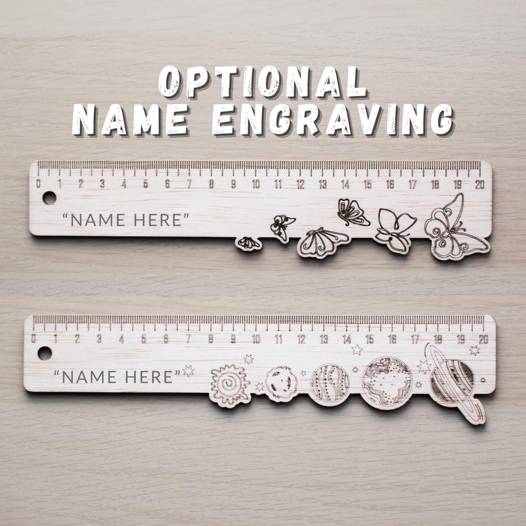 Personalized Wooden Ruler - Custom Engraved Butterfly or Space Design ...
