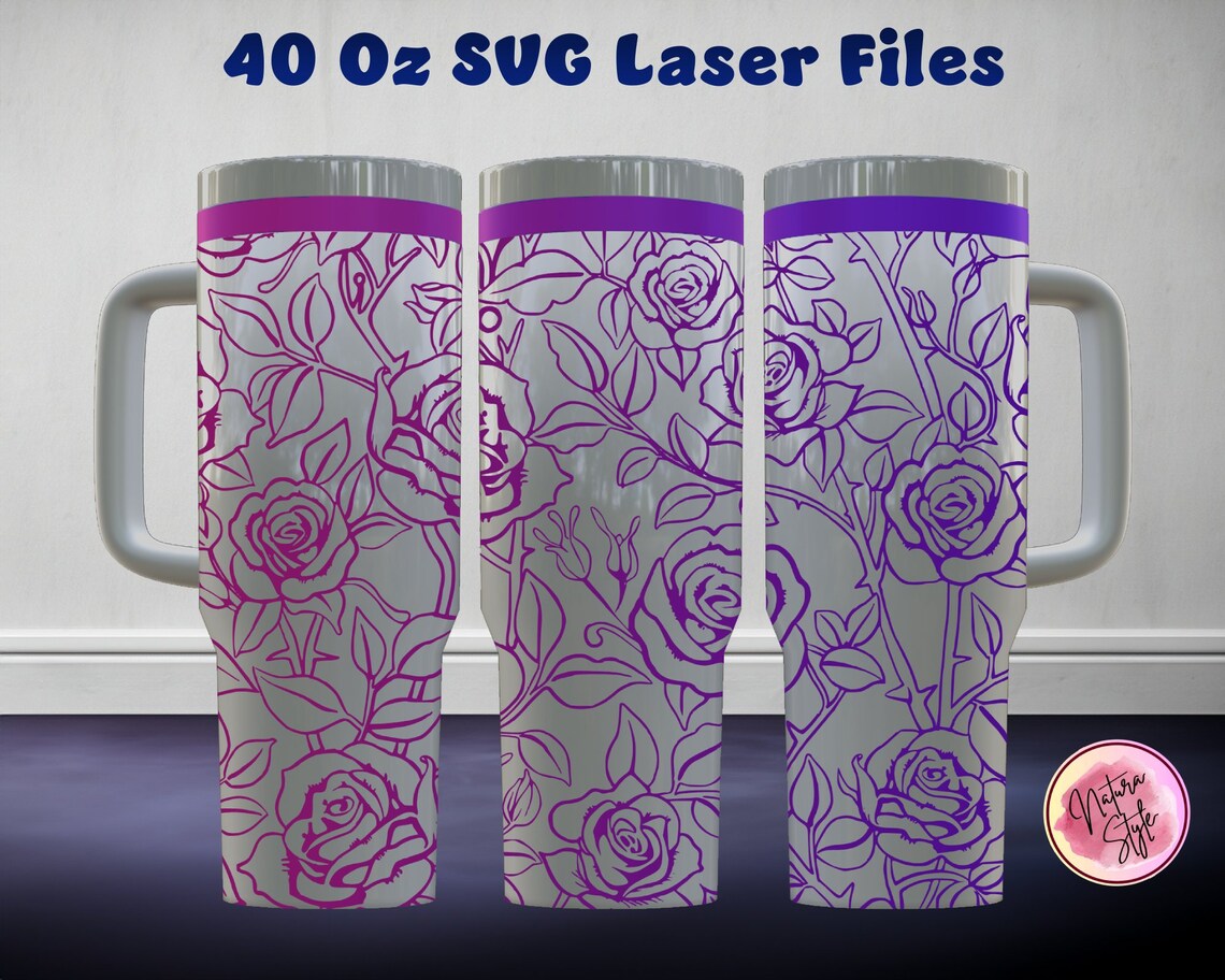 Rose Pattern 40 Oz Tumbler Laser SVG File Seamless Tumbler Design, Rose ...