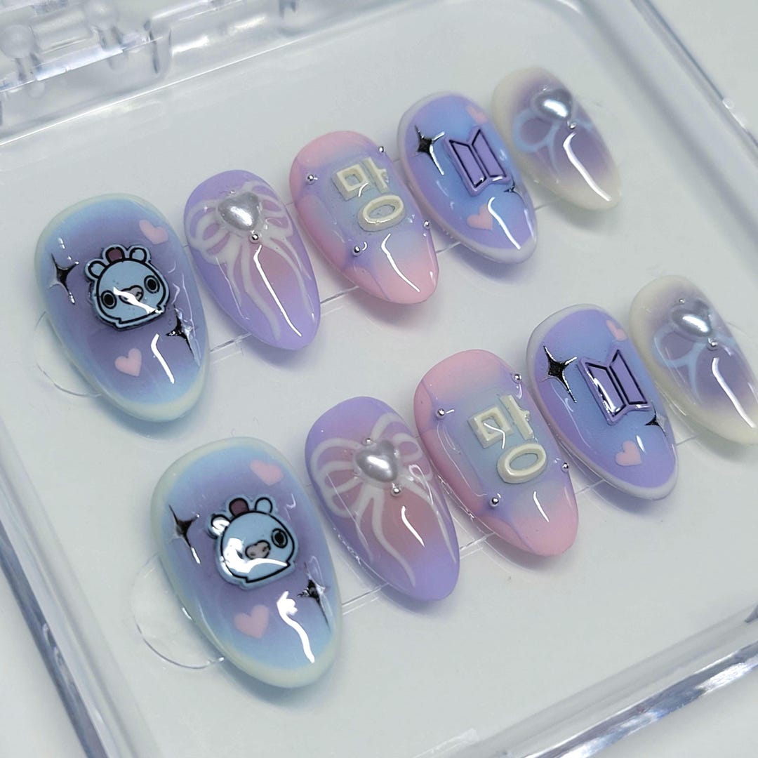 Mang Purple J-hope BT21 BTS Press on Nails | Mang BT21 Nail Design ...