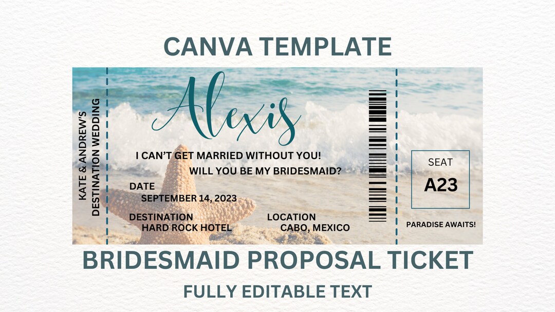Destination Beach Wedding Bridesmaid Proposal Airline Ticket - Etsy