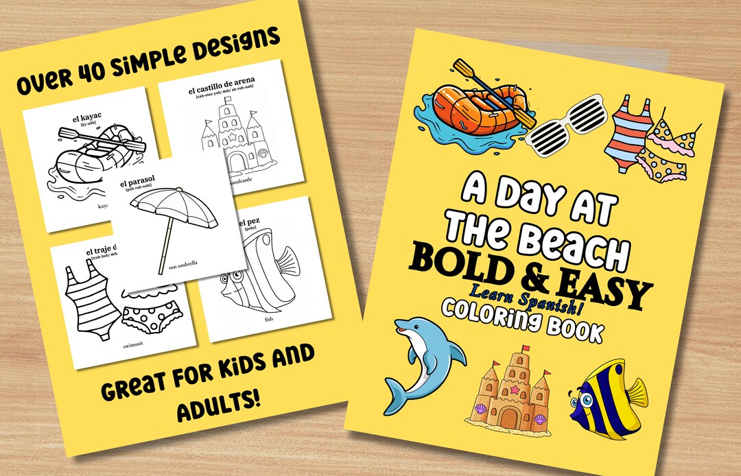 A Day at the Beach: Bold & Easy Learn Spanish Coloring Book - Etsy