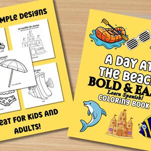 A Day at the Beach: Bold & Easy Learn Spanish Coloring Book - Etsy