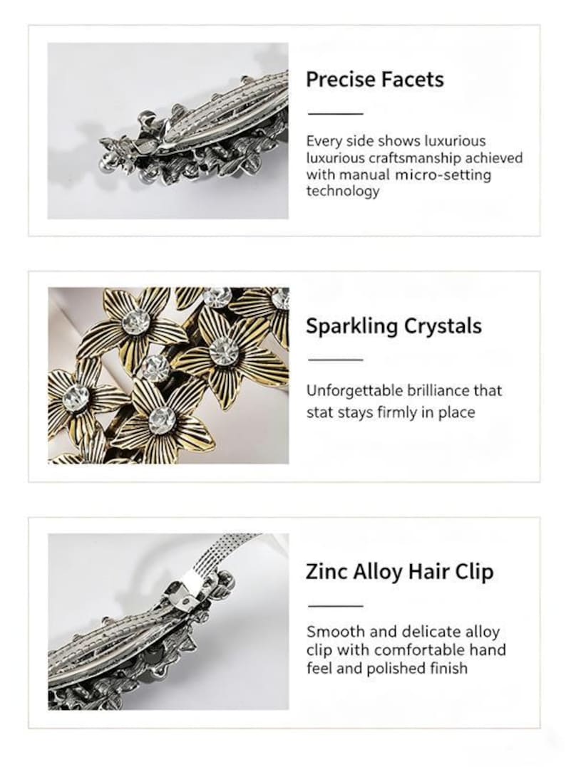 Vintage Metal French Clip Flower Design Hair Clip Barrette - Etsy