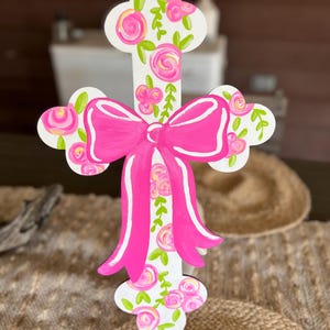 Hand-painted Pink Roses Cross Door Hanger – White Birch , Easter Home ...
