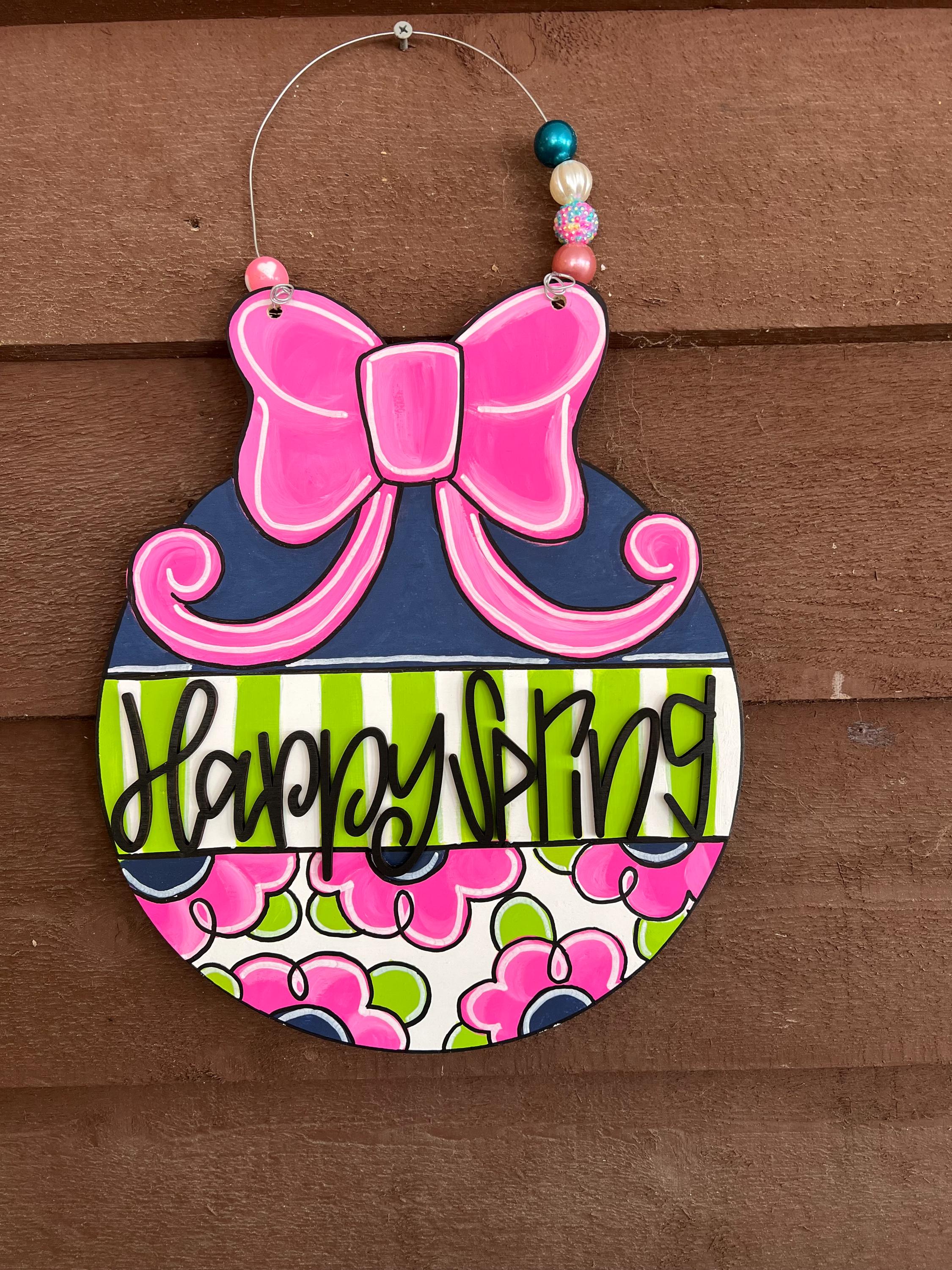 Happy Spring Preppy Round Door Hanger – Hand Painted - Etsy
