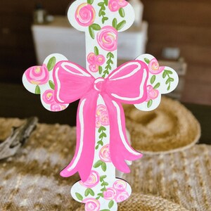 Hand-painted Pink Roses Cross Door Hanger – White Birch , Easter Home ...