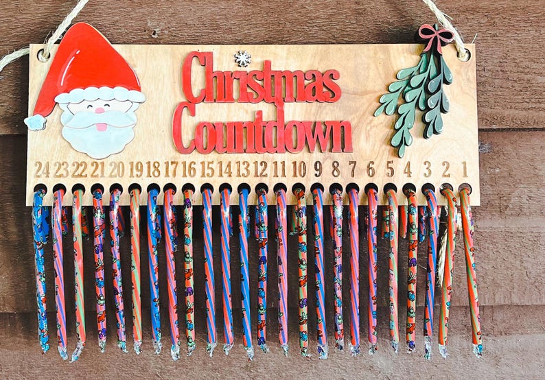 Christmas Candy Cane Countdown Wood Hand Painted Sign - Etsy