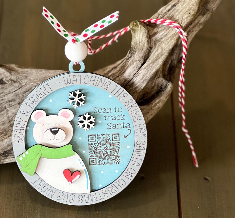 Polar Bear QR Code Santa Tracker Hand Painted Ornament - Etsy
