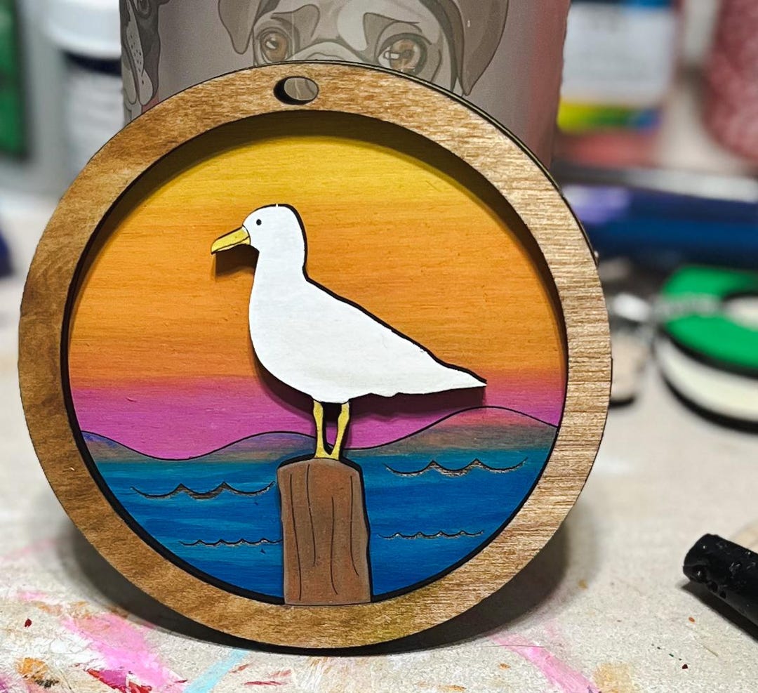 Personalized Sea Gull Beach Sunset Hand Painted Christmas Ornament. - Etsy