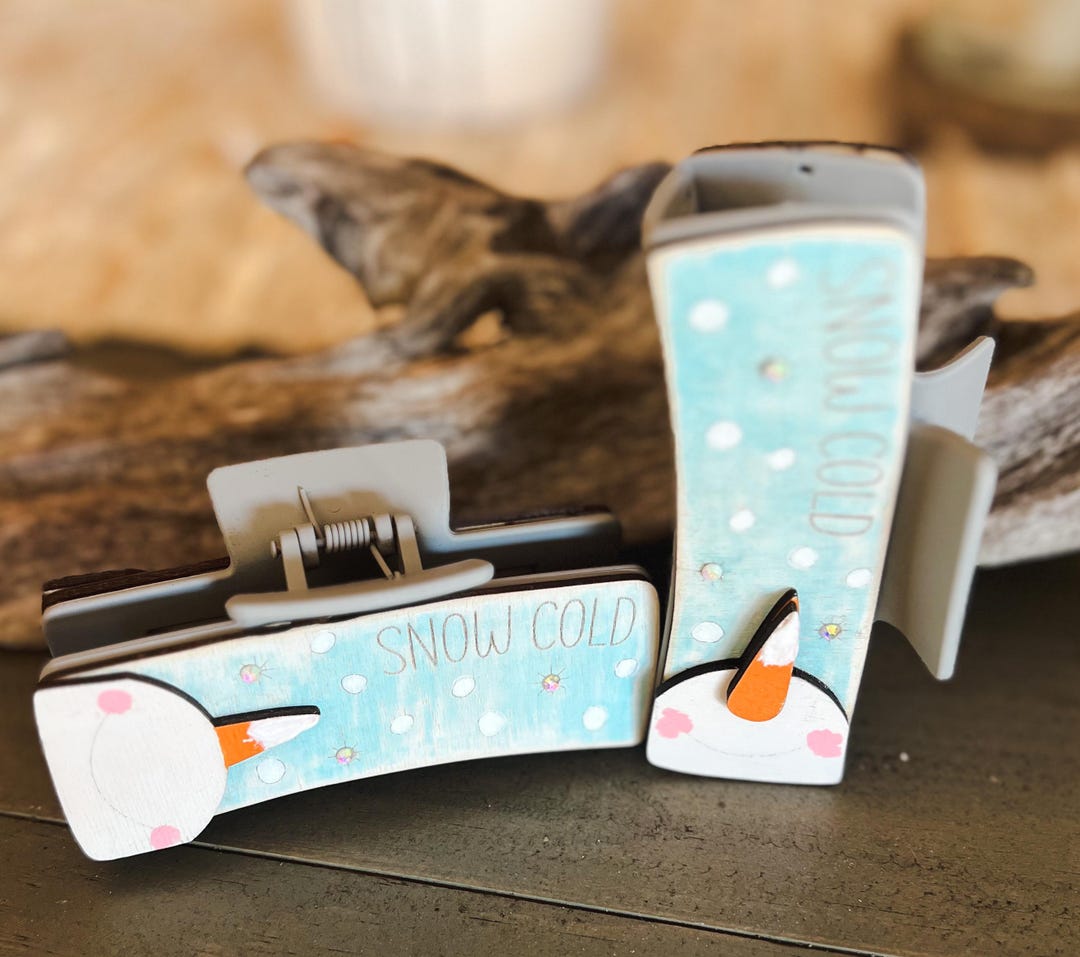 Snow Cold Snowman Winter Hair Claw Clip – Hand-painted Wooden Design (4 ...