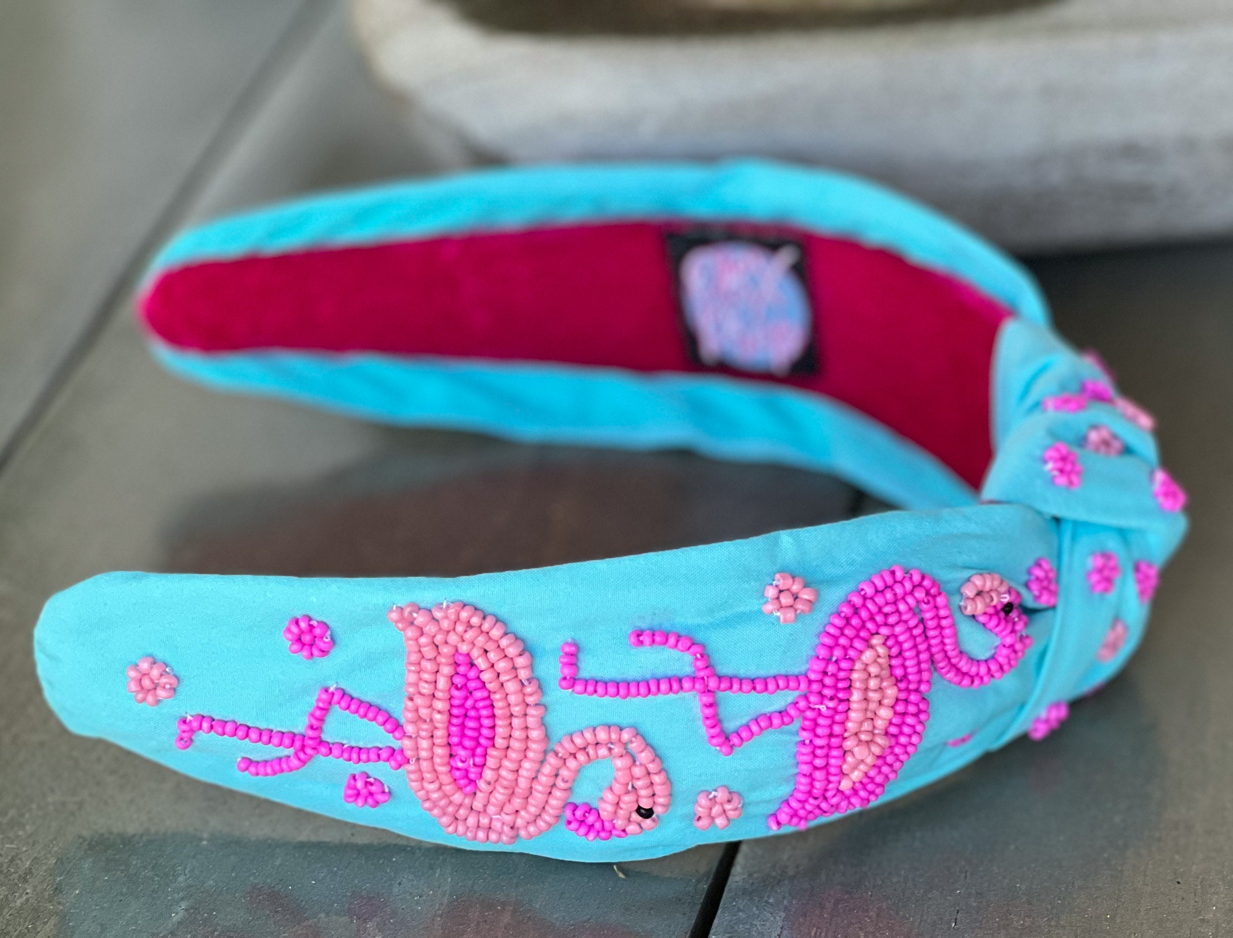 Flamingo Seed Beaded Top Knot Headband - Etsy