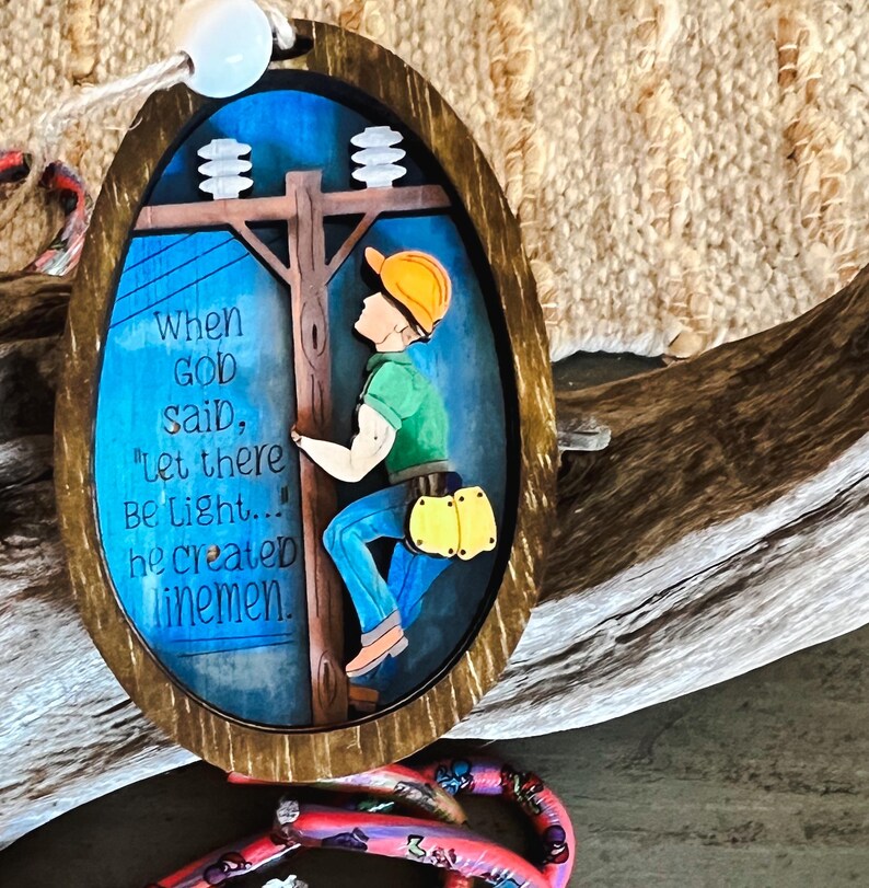 Lineman Hand Painted Wood Christmas Tree Ornament - Etsy