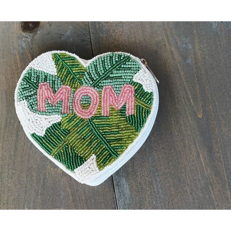Mom Palm Heart Seed Beaded Coin Purse, Mother's Day Gift - Etsy