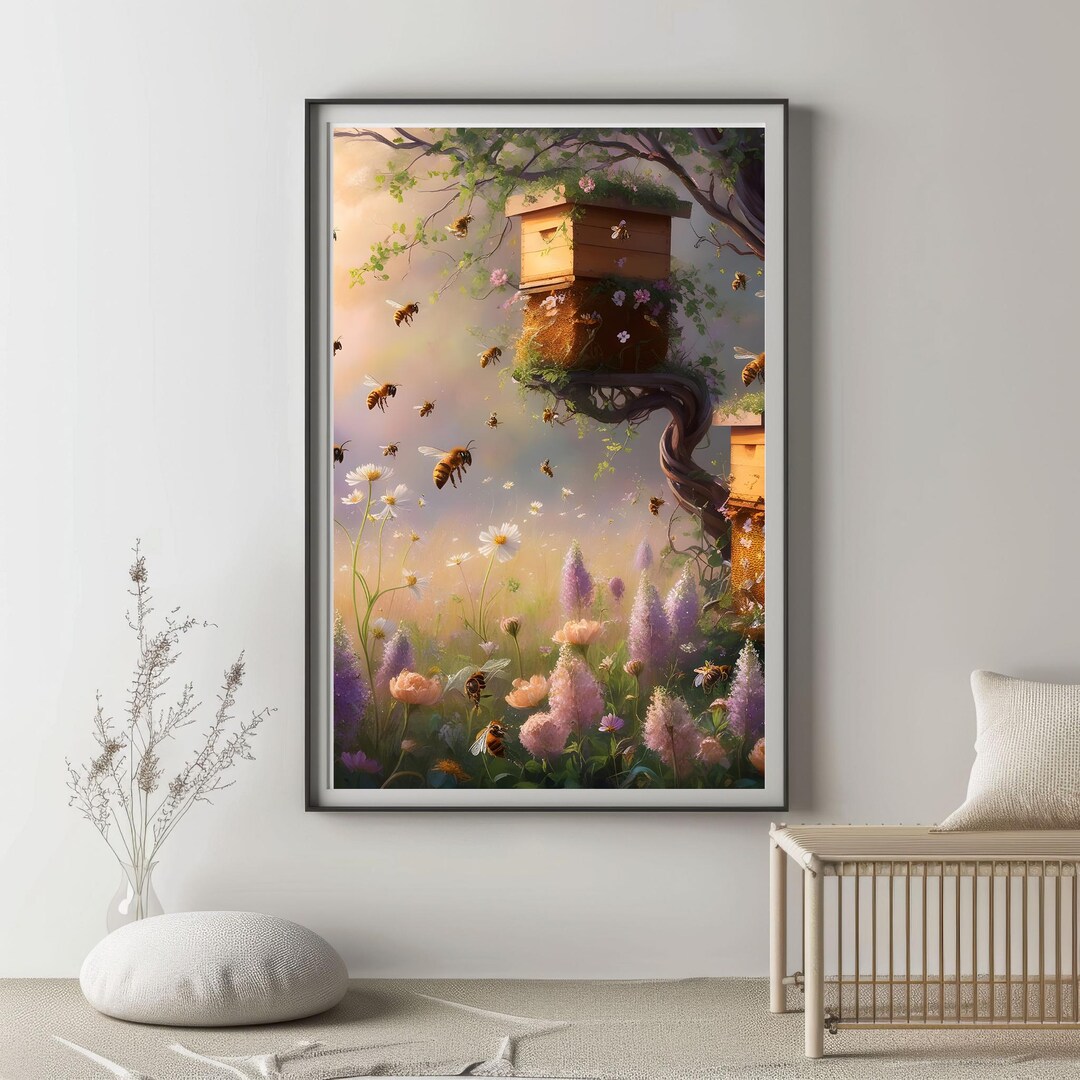 Decorative Bee Art Print | Thomas Cole Style | Bee Wall Art | Beehives ...