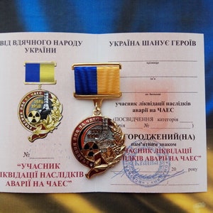 Chernobyl Liquidator Medal, Ukrainian Award Badge With Document - Etsy