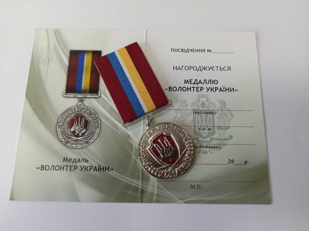 Ukrainian Award Medal "volunteer of Ukraine" With Document. Glory to ...