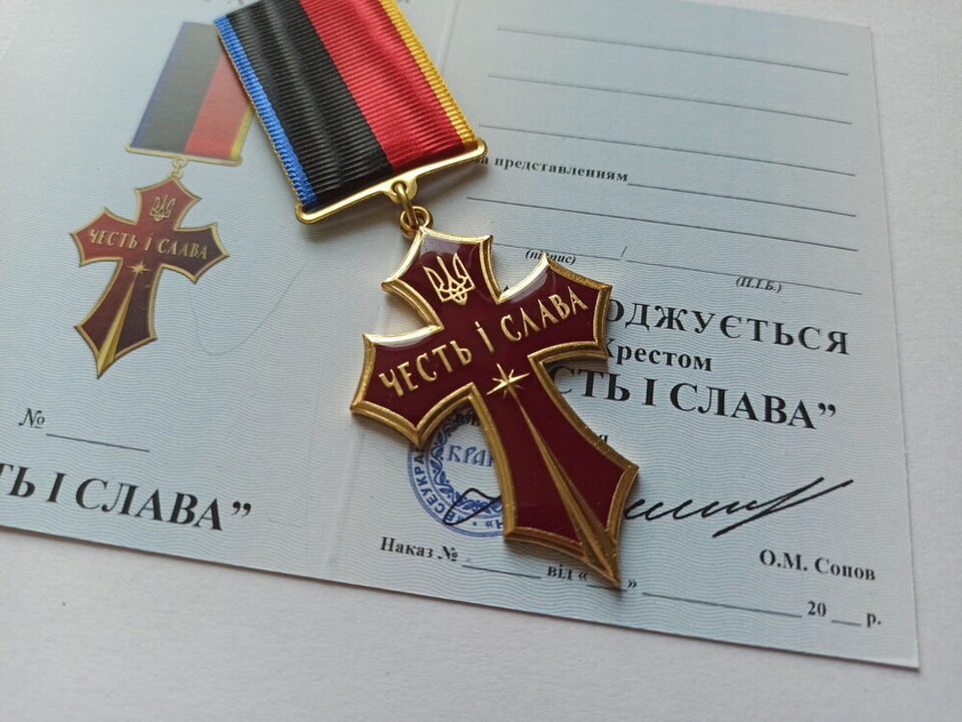 Ukrainian Trident Award Badge "honor and Glory" With Document. Glory to ...