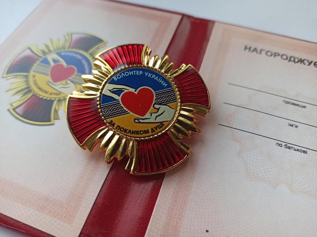 Ukrainian Award Badge "volunteer of Ukraine" With Document. Glory to ...