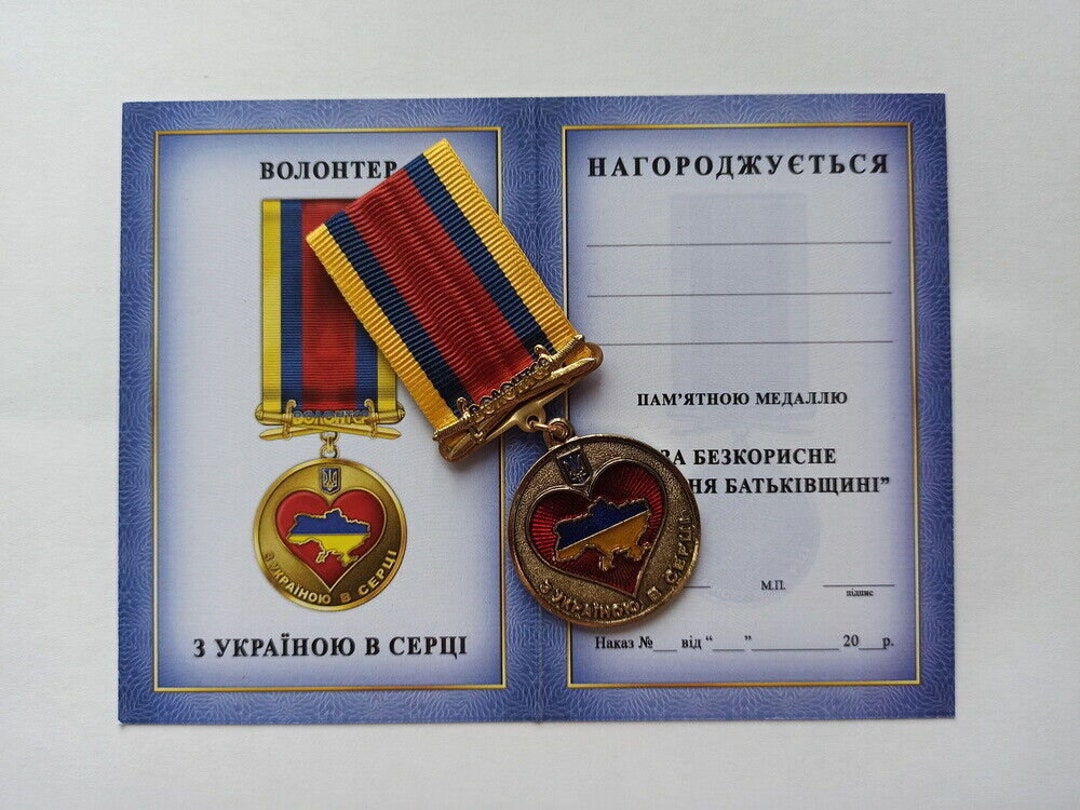 Ukrainian Award Medal "volunteer With Ukraine in Heart" With Diploma ...