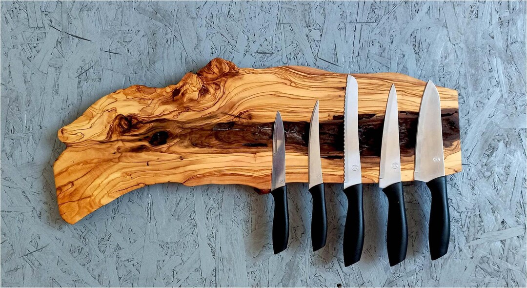 Magnetic Knife Rack, Made of Order Olive Wooden Knife Holder, Live Edge ...
