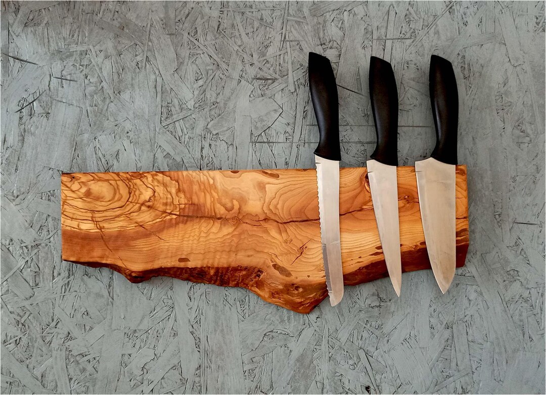 Magnetic Knife Rack, Made of Order Olive Wooden Knife Holder, Live Edge ...