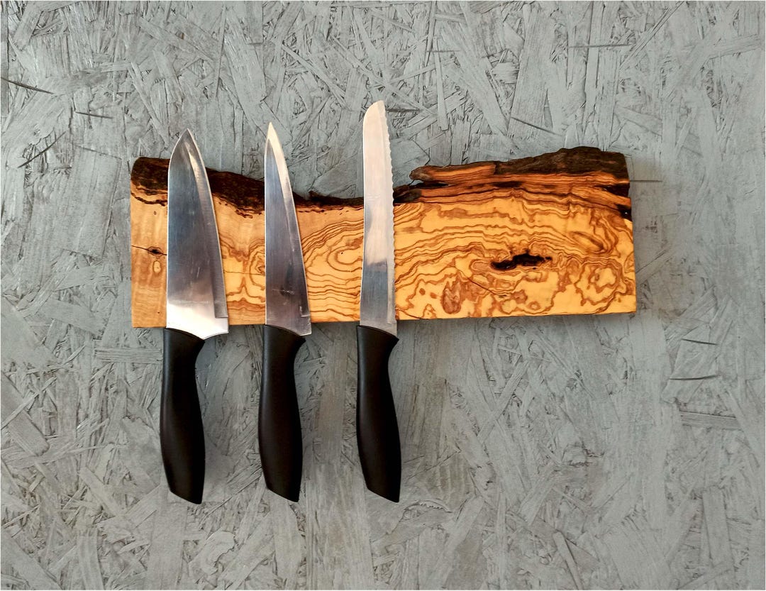Magnetic Knife Rack, Made of Order Olive Wooden Knife Holder, Live Edge ...