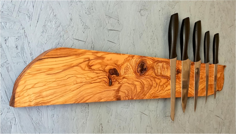 Magnetic Knife Rack, Made of Order Olive Wooden Knife Holder, Live Edge ...