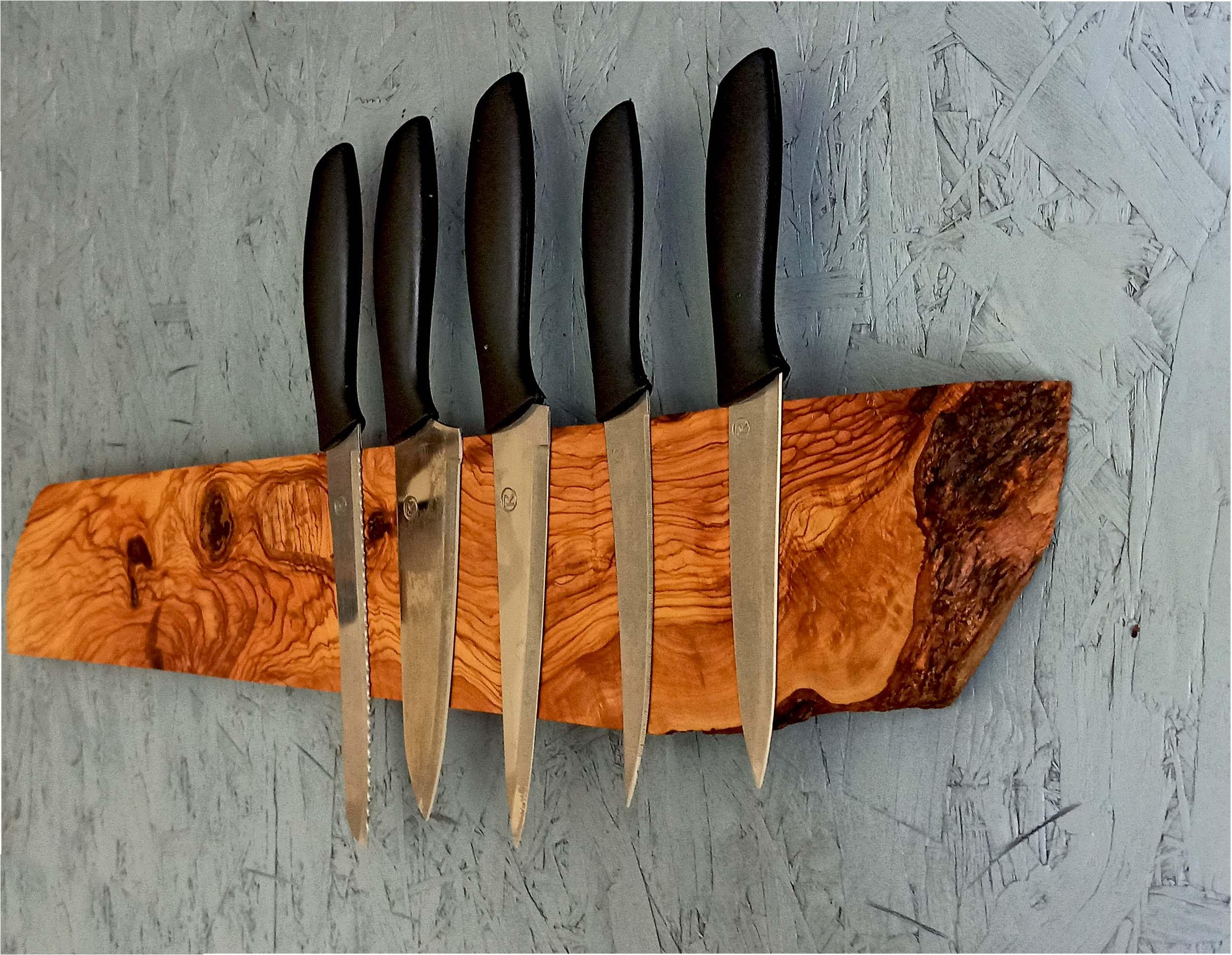 Magnetic Knife Rack, Made of Order Olive Wooden Knife Holder, Live Edge ...