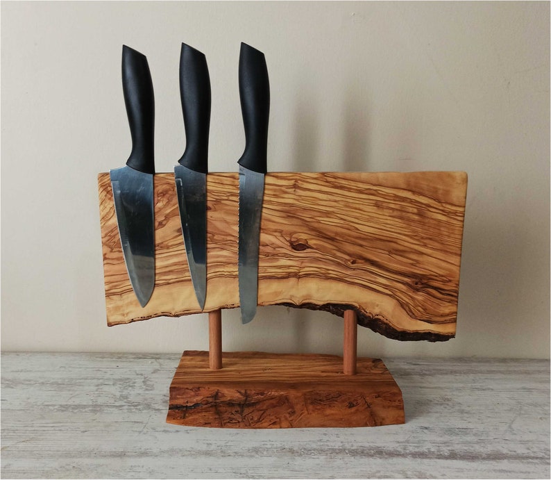 Made to Order Magnetic Knife Stand, Stand Olive Wooden Knife Holder ...