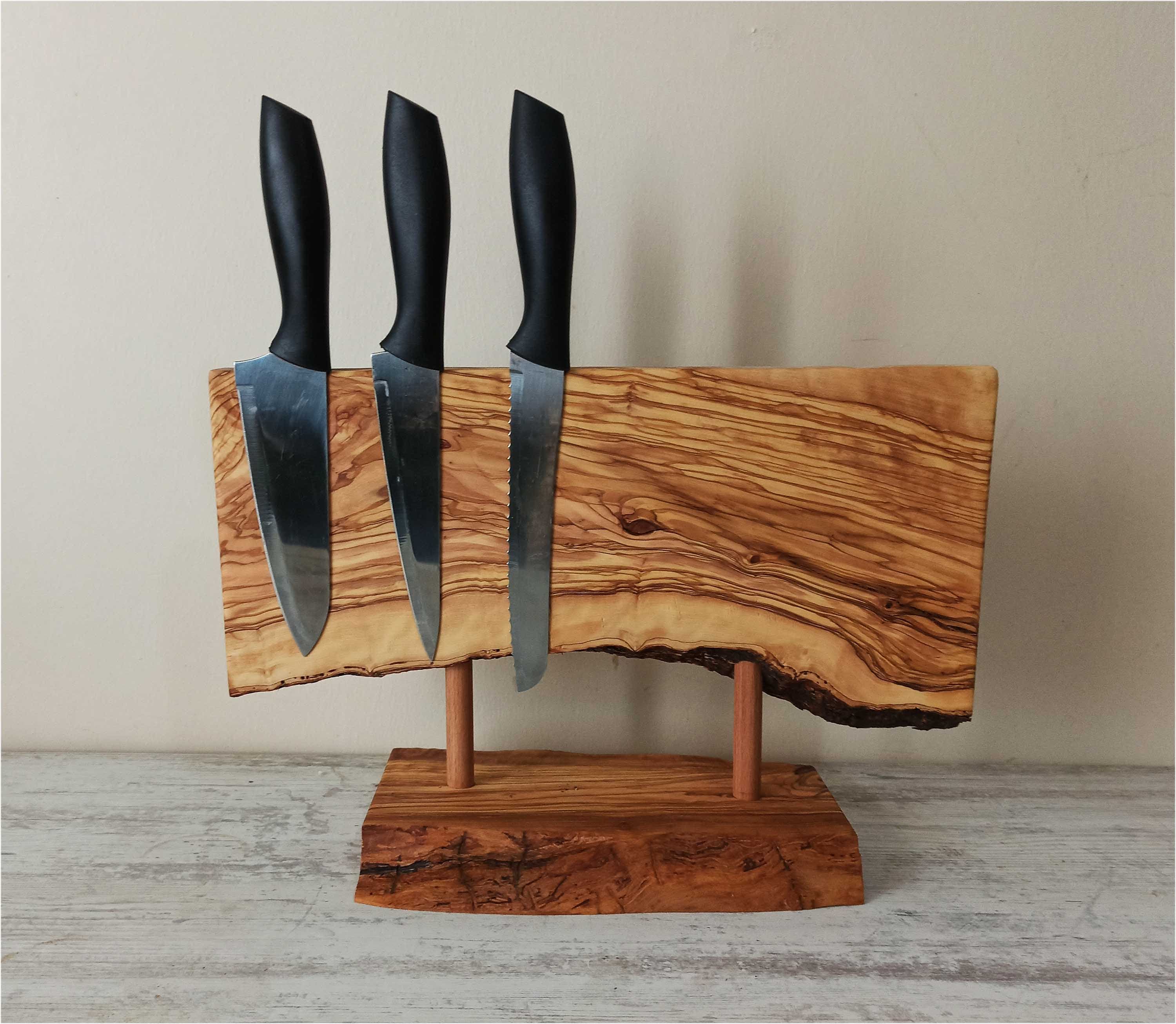 Made to Order Magnetic Knife Stand, Stand Olive Wooden Knife Holder ...