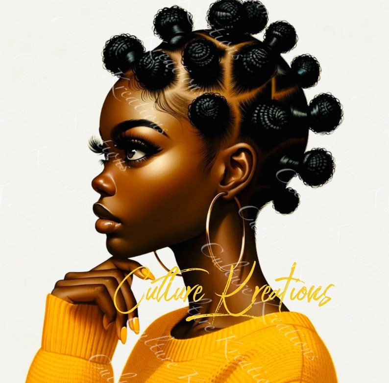 Elegant Bantu Knots Digital Art, Beauty Art Print, Planner, Digital ...