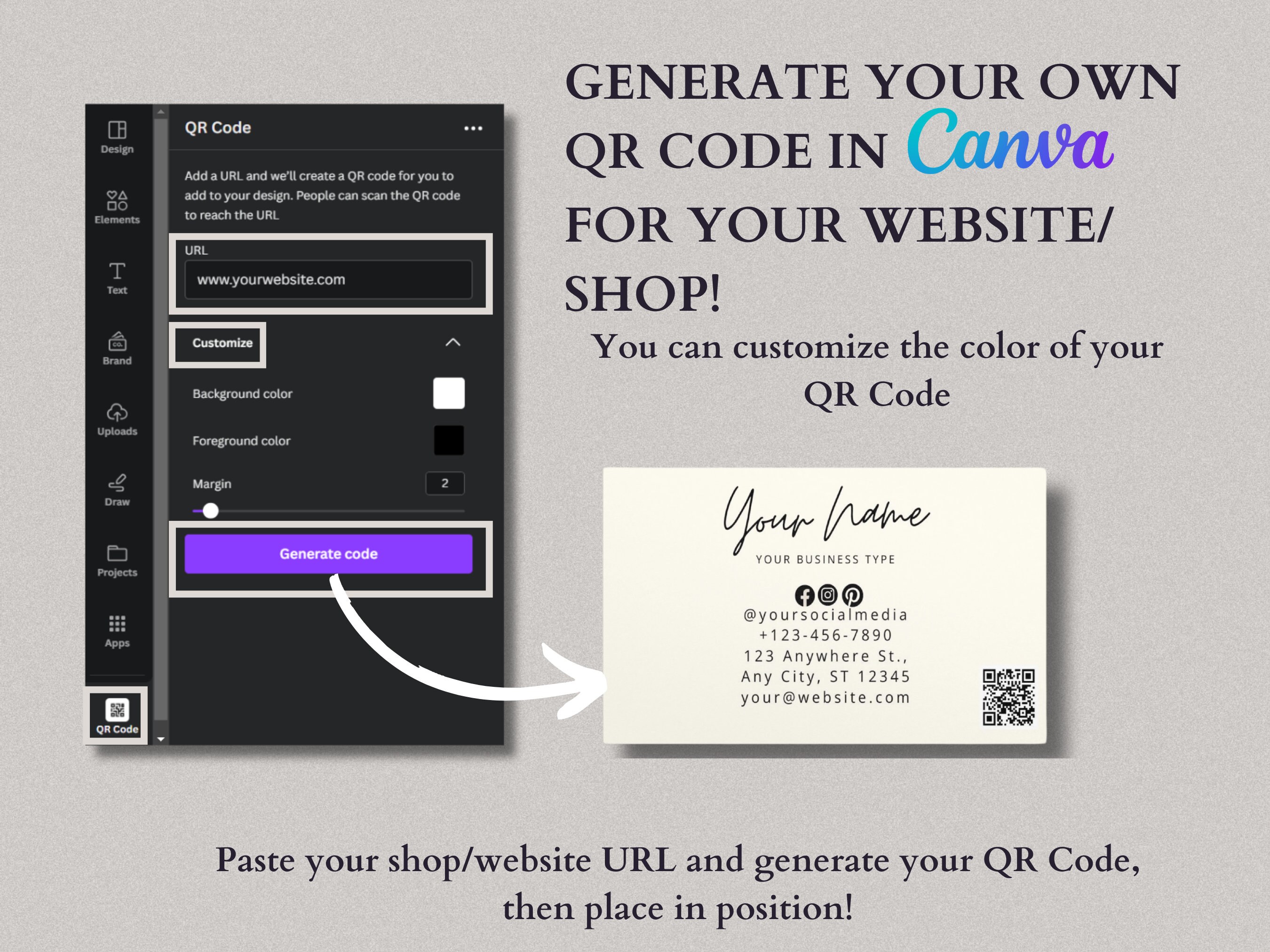 Business Card Template Canva QR Code Instant Download Printable ...