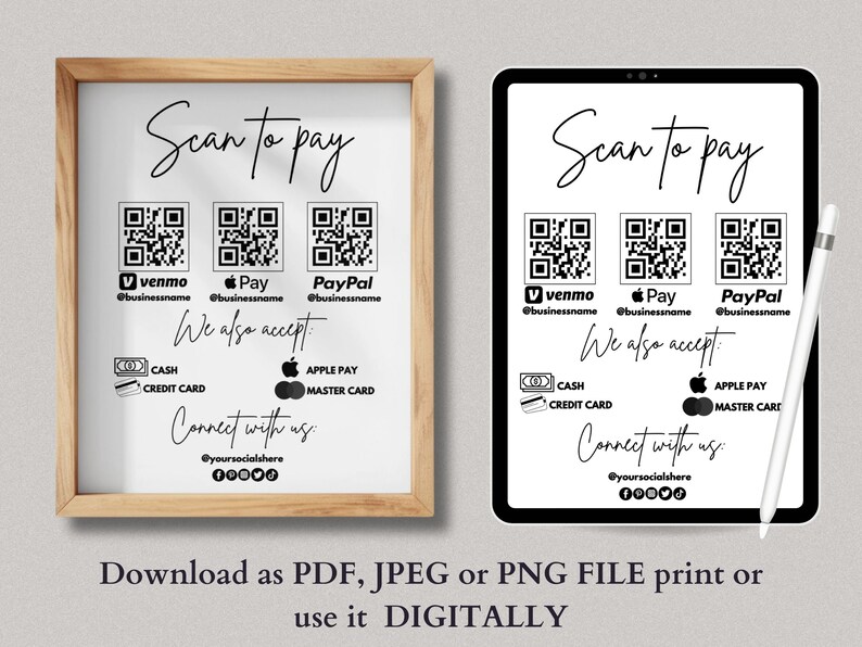 Scan to Pay Sign QR Code Template Editable in Canva for Small Business ...