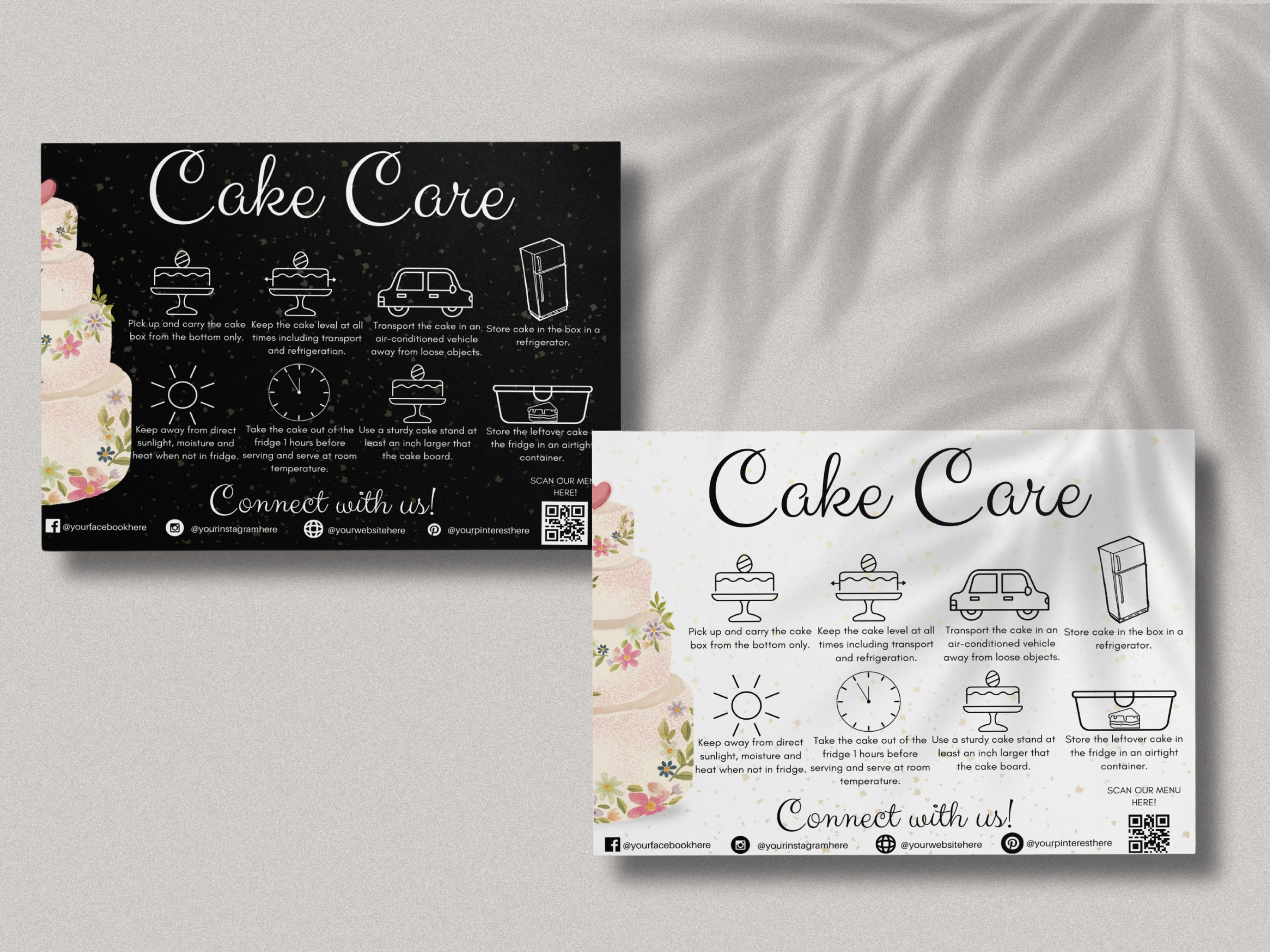Cake Care Card Template QR Code, Printable Cake Care Guide, Cake ...