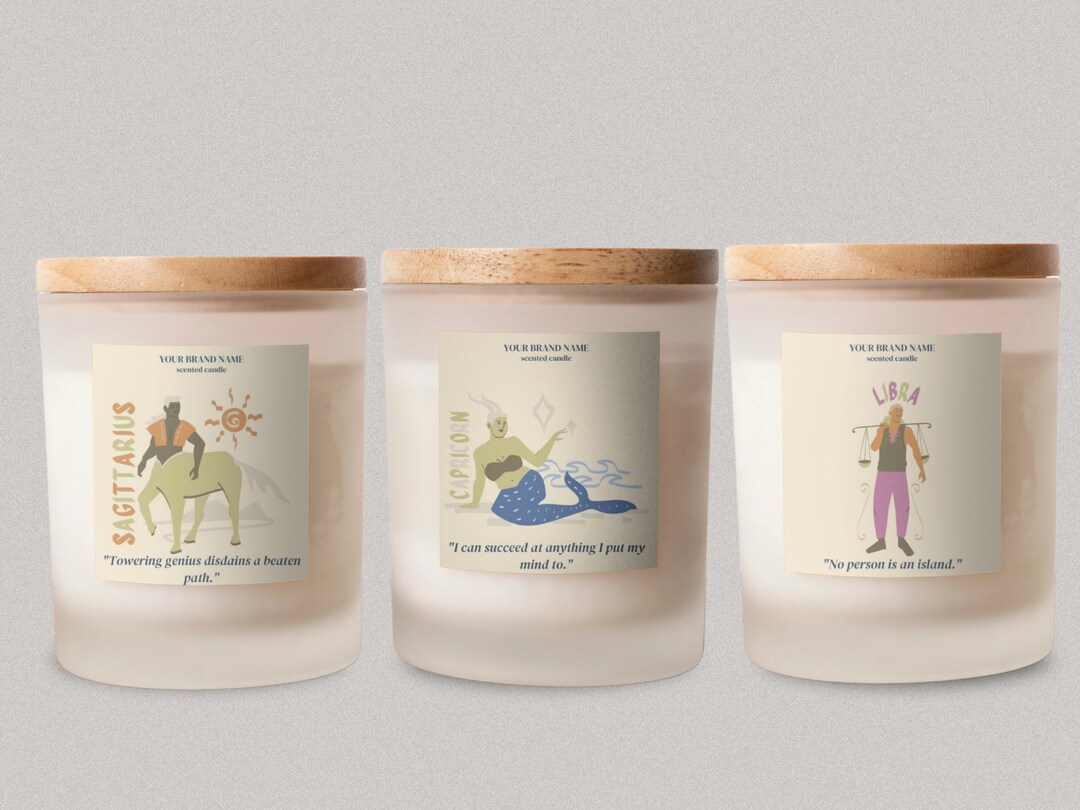 Printable Zodiac Candle Labels Template Canva, Horoscope Candle Label ...