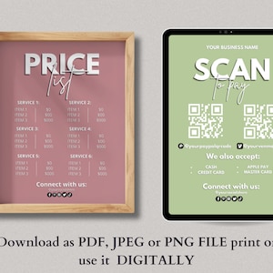 Scan to Pay Sign & Price List Template QR Code Sign Canva, Printable ...