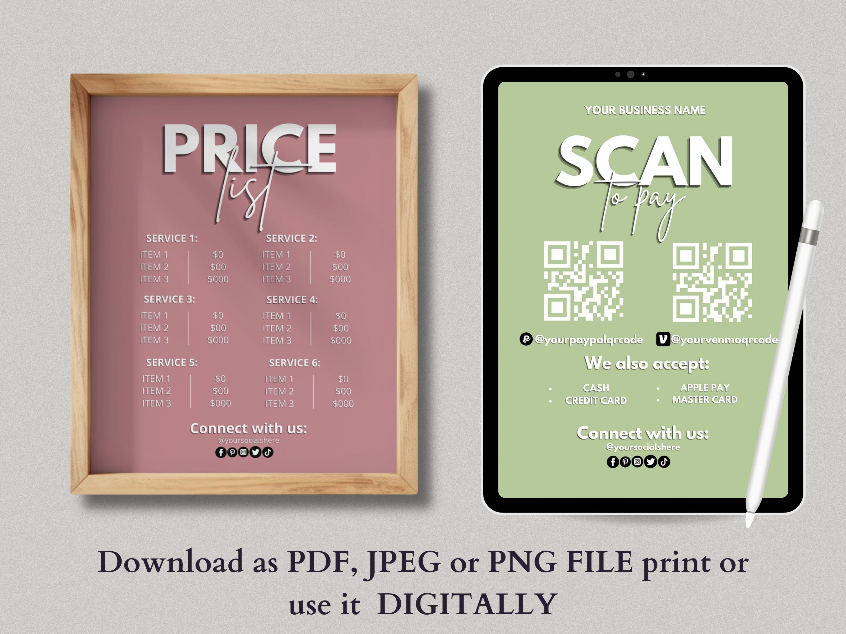 Scan to Pay Sign & Price List Template QR Code Sign Canva, Printable ...