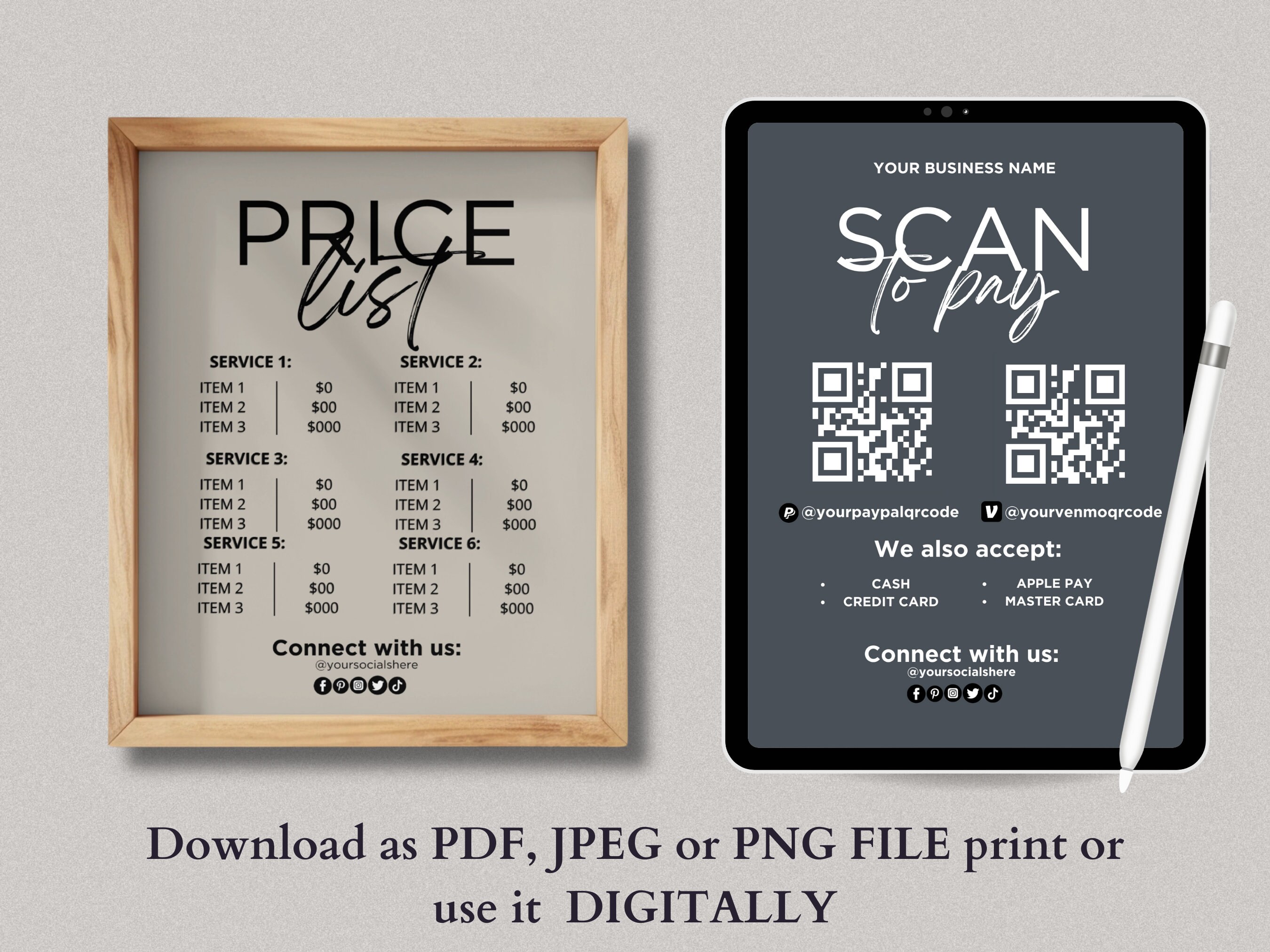 Scan to Pay Sign & Price List Template QR Code Sign Canva, Printable ...