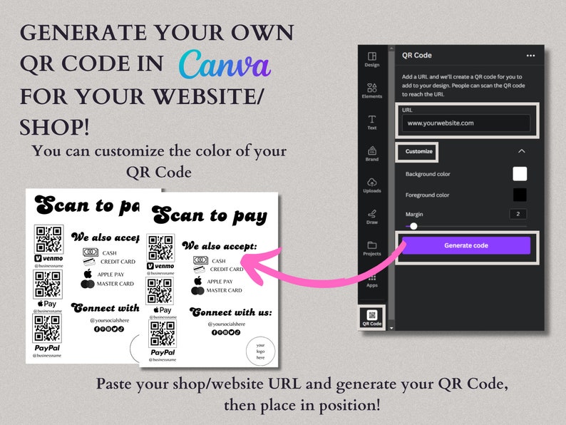 Scan to Pay Sign QR Code Template Editable in Canva for Small Business ...