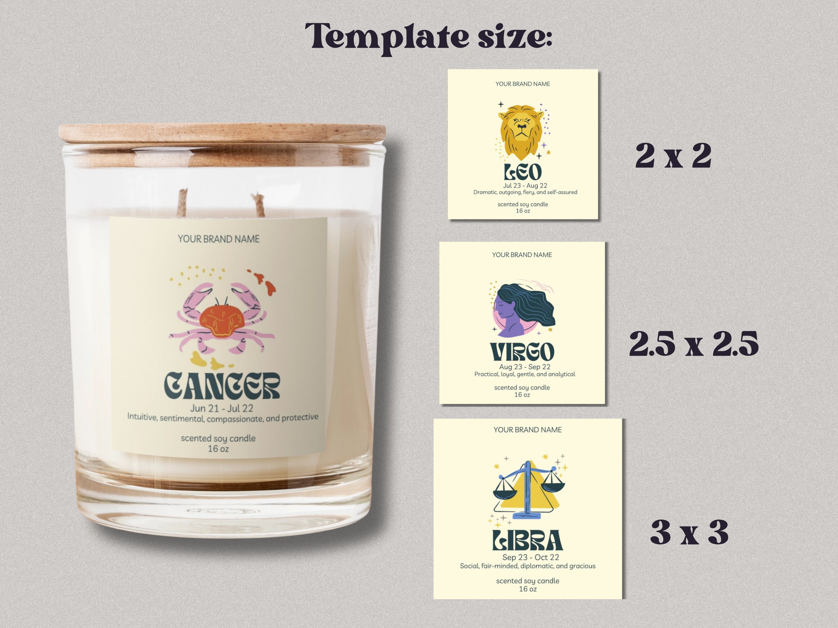 Printable Zodiac Candle Labels Template Canva, Horoscope Candle Label ...